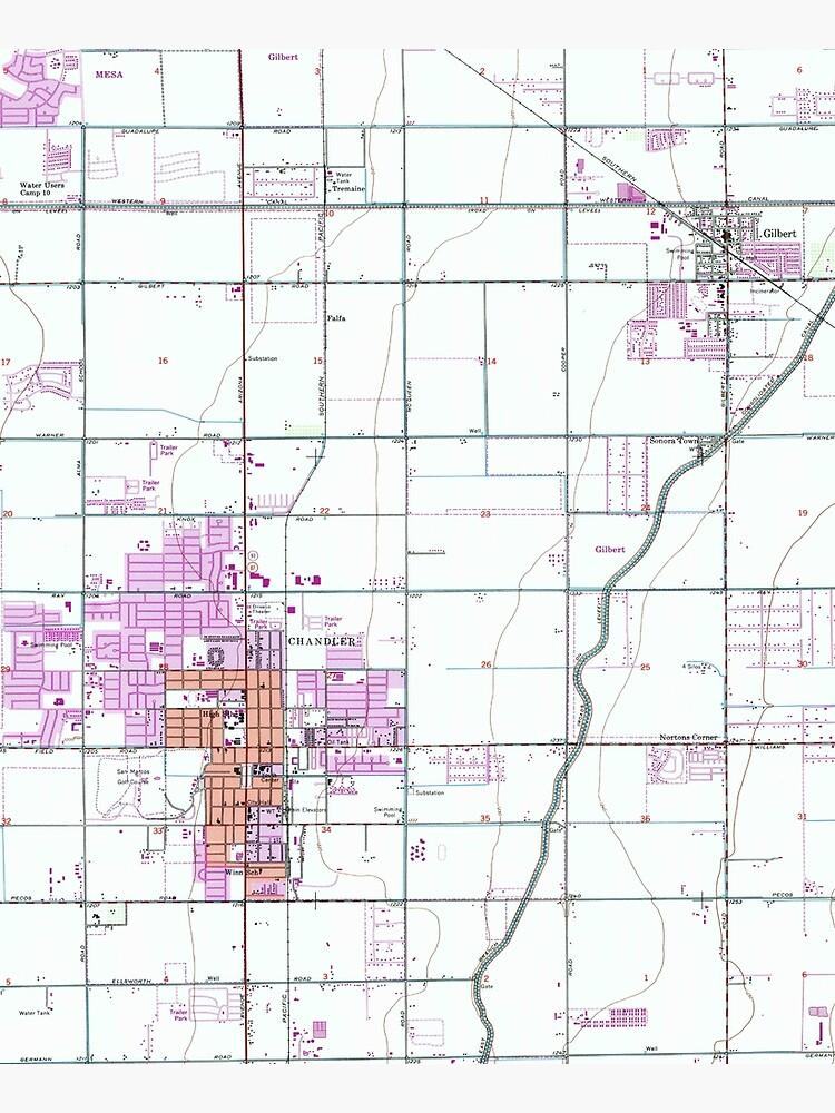 "Vintage Map of Chandler & Gilbert Arizona (1952)" Photographic Print ...