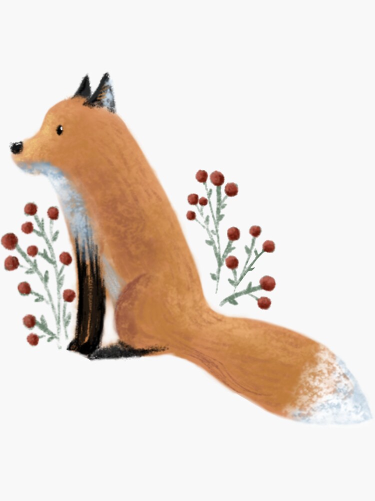 "Fox in Red Berries" Sticker for Sale by Windsweptartco | Redbubble