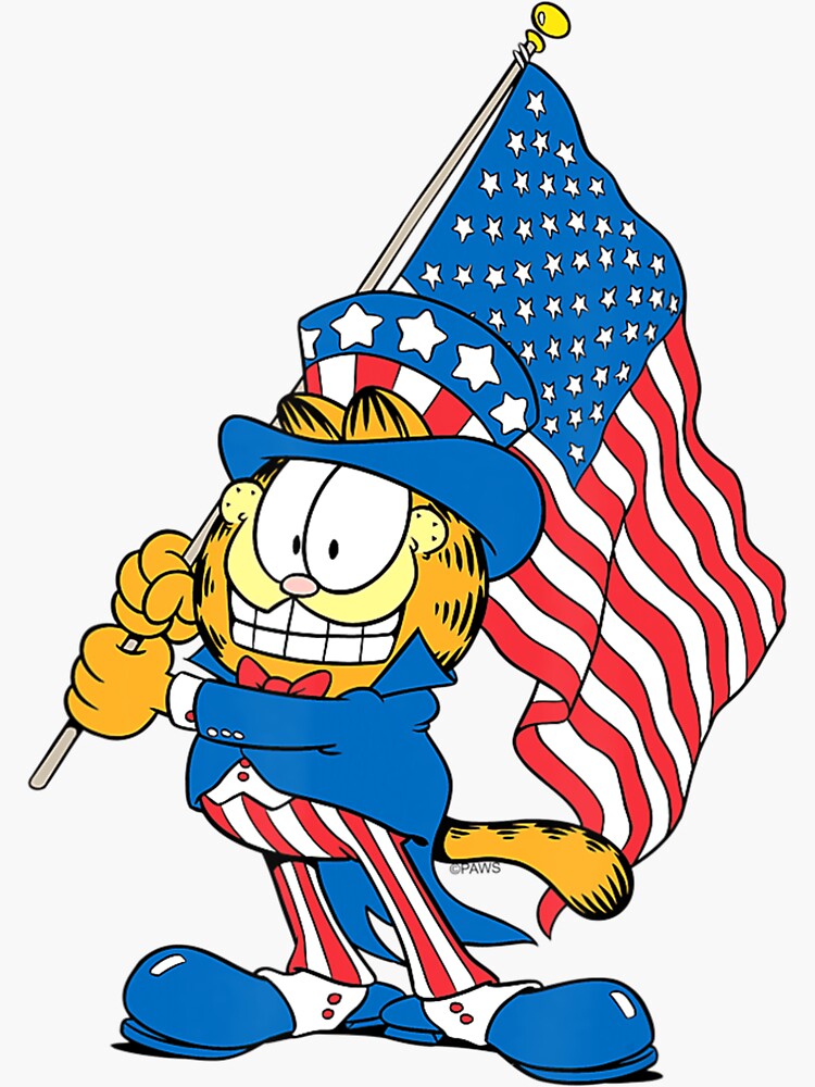 "Garfield Holding USA Flag " Sticker for Sale by hurnetollb | Redbubble