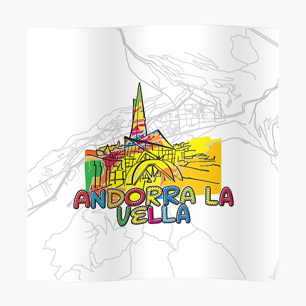 "Andorra la Vella, Andorra. Colorful Map Sign" Poster for Sale by ...
