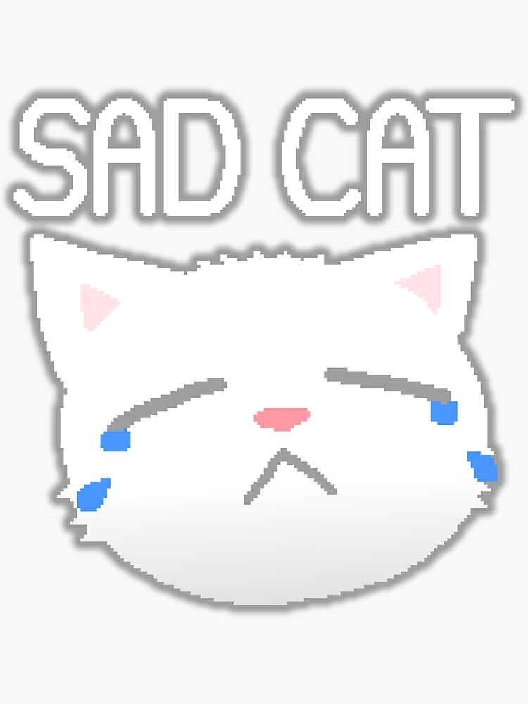 "Sad Cat Pixel Art White on Grey" Sticker for Sale by LazyLae | Redbubble