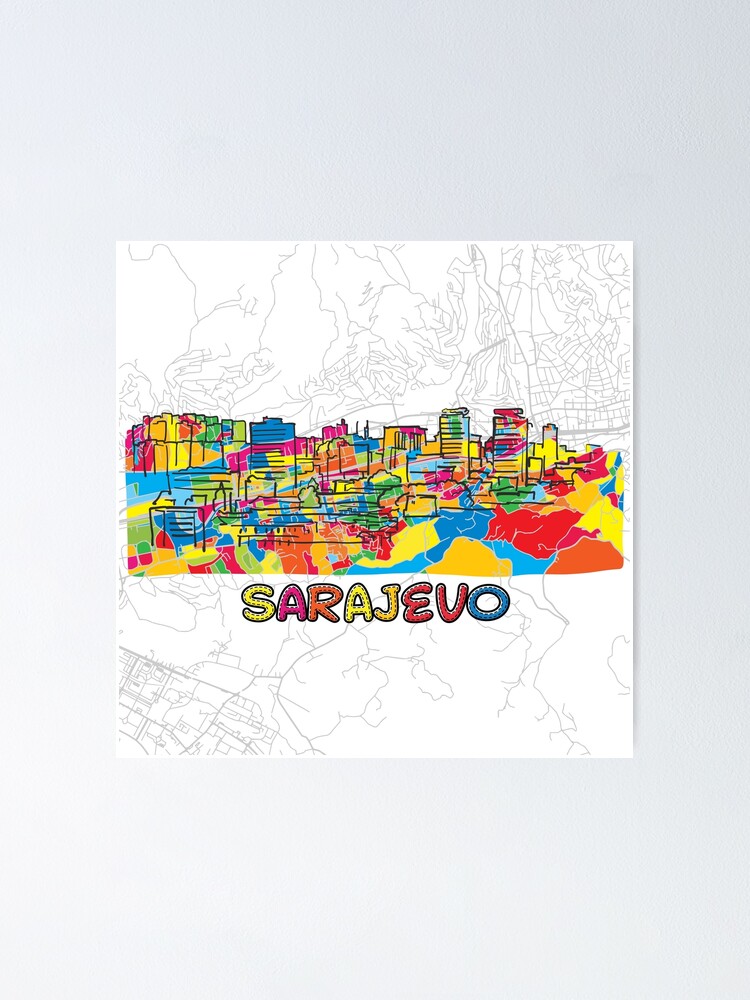 "Sarajevo, Bosnia and Herzegovina, Colorful Map Sign" Poster by ...