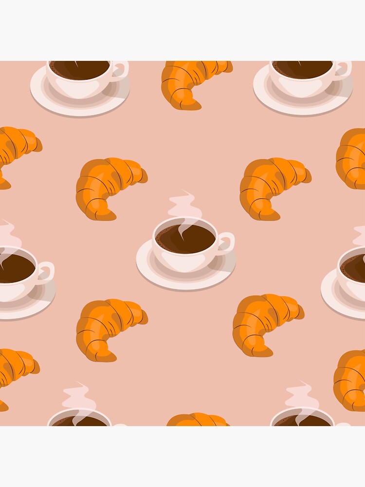 "Seamless pattern with a cup of coffee and croissant on a pink ...