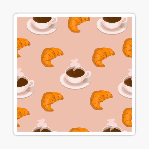 "Seamless pattern with a cup of coffee and croissant on a pink ...