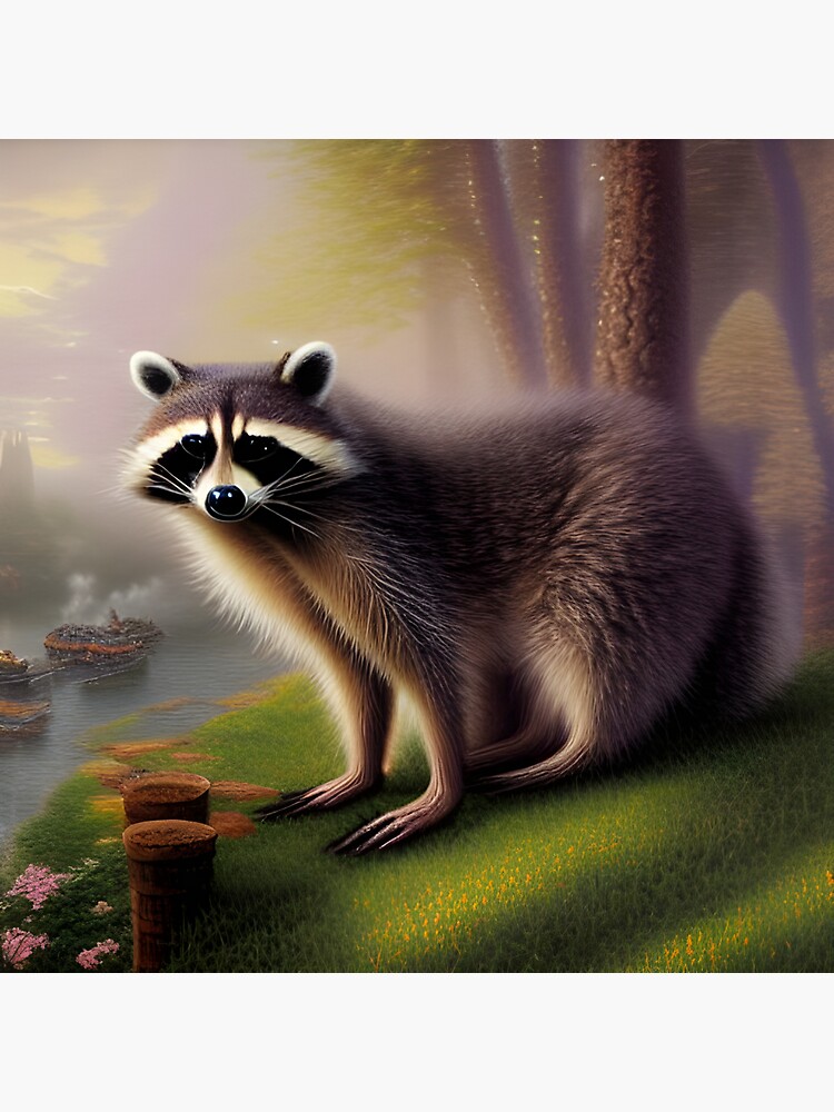 "Raccoon Fantasy Scene Art AI Generated Artwork" Sticker for Sale by ...