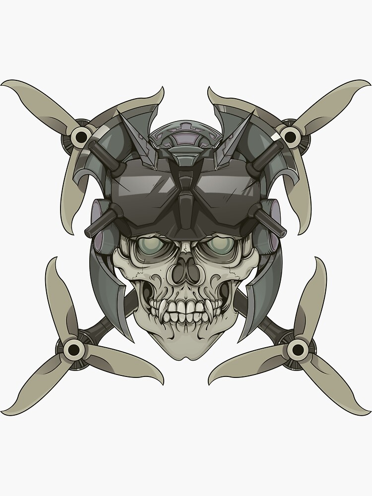 "Drone & Skull - Khaki Version" Sticker for Sale by KwaddStore | Redbubble