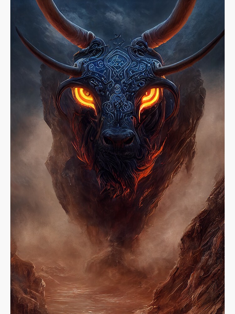 " Demonic bull with glowing eyes" Sticker for Sale by ThunderSlayer ...