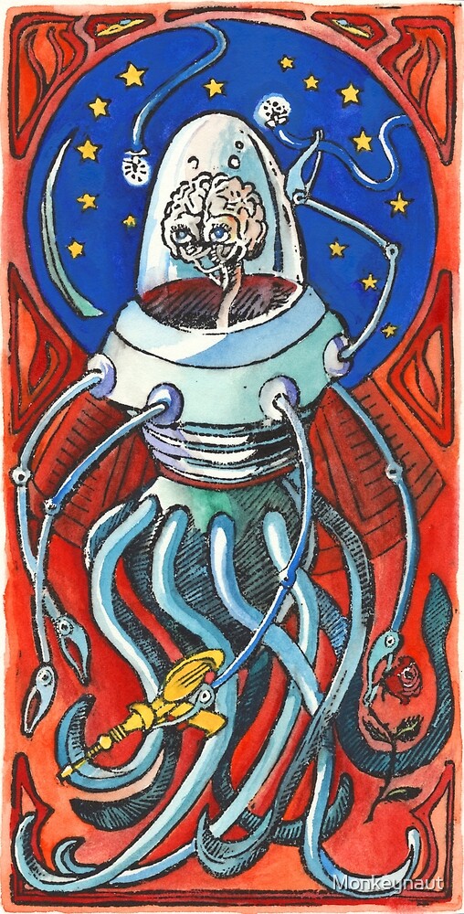 "Susan - Alien Floating Brain Robot Holding Ray Gun from Hand-Colored ...