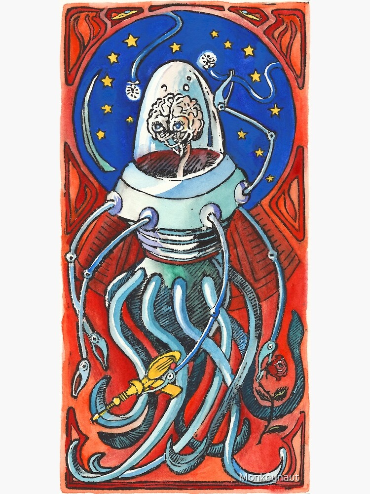 "Susan - Alien Floating Brain Robot Holding Ray Gun from Hand-Colored ...
