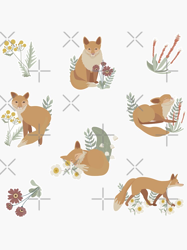 "Autumn Red Fox Sticker set" Sticker for Sale by Nakikej | Redbubble