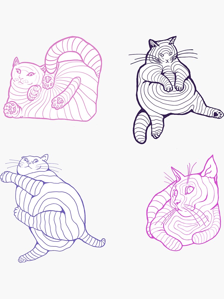 " Pack -Cute chubby chonky cat design - lineart version fat kitty in ...