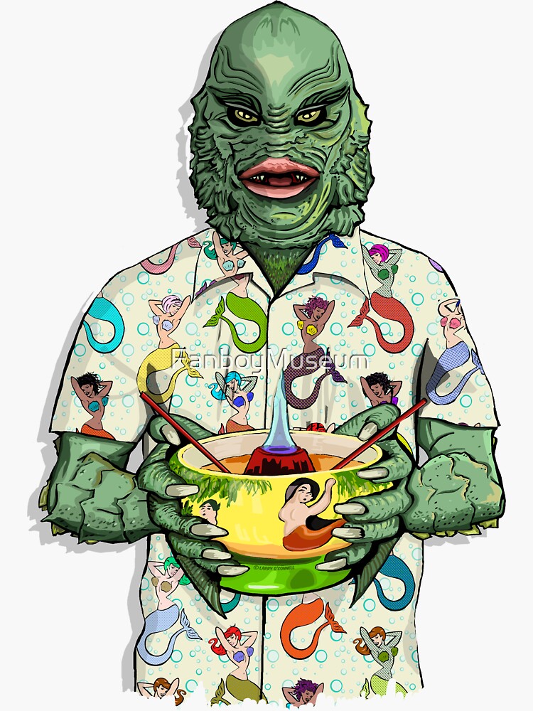 "Tiki Creature with mermaid shirt" Sticker for Sale by FanboyMuseum ...