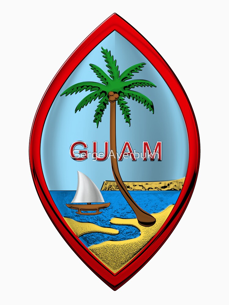 "Coat of Arms of Guam - Guam State Seal over White Leather" T-shirt by ...