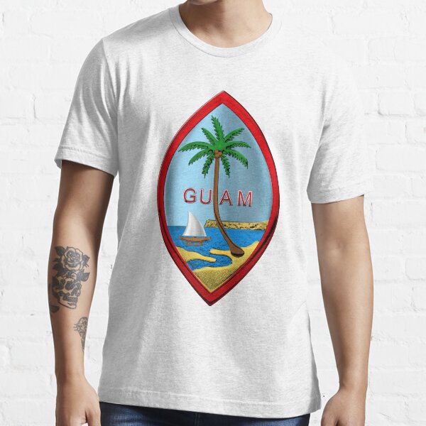 "Coat of Arms of Guam - Guam State Seal over White Leather" T-shirt for ...