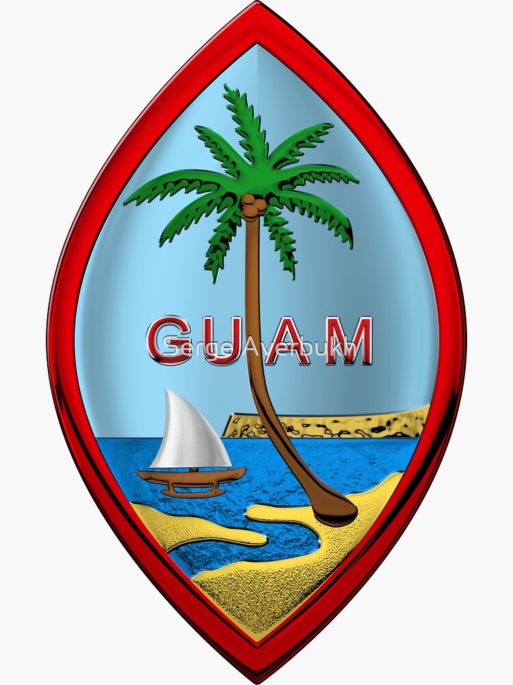 "Coat of Arms of Guam - Guam State Seal over White Leather" Sticker for ...