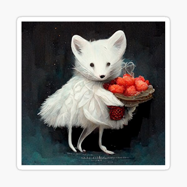 "Arctic fox with strawberries in hand - fantasy digital art" Sticker ...