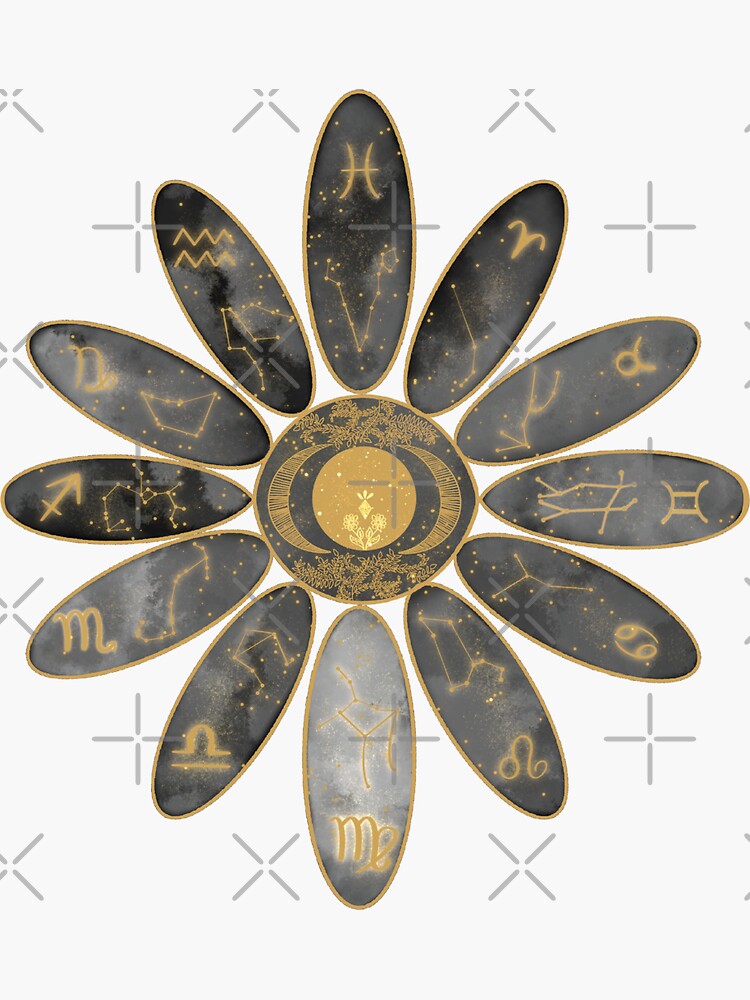Pegatina «Flor rueda del zodiaco en blanco y negro» de Divinehands11 ...