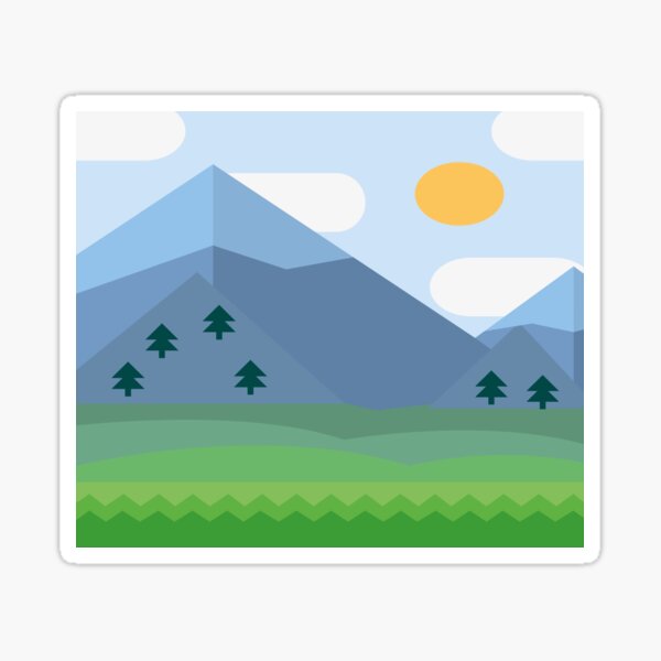 "Simple, Minimalistic And Cartoonish Mountain Landscape" Sticker for ...