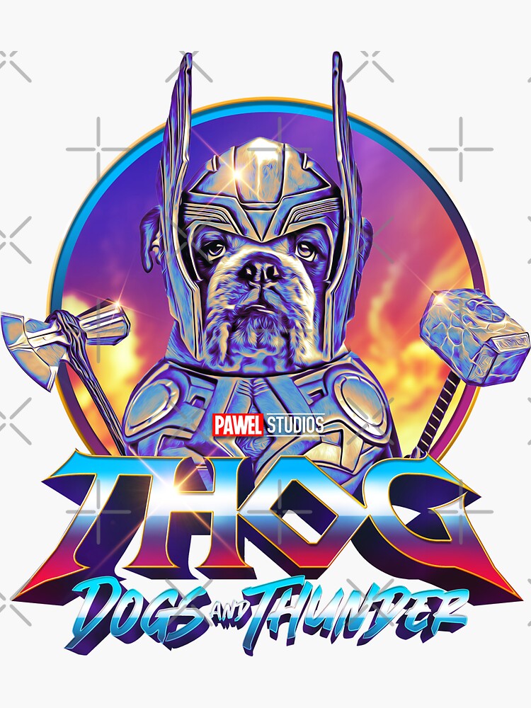 "THOG - Dogs and Thunder - Funny English Bulldog Superhero" Sticker for ...
