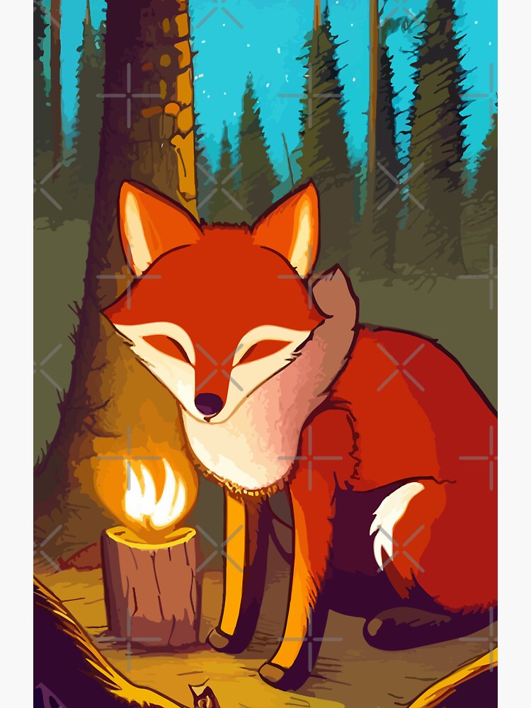 "Fox Campfire Cartoon" Sticker for Sale by PixyDesign | Redbubble