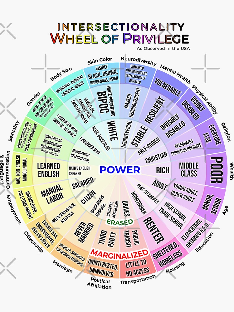 "Intersectionality: Wheel of Privilege" Sticker for Sale by Just1Voice ...