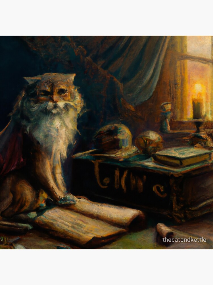 "Isaac the Cat, pouring over books (Baroque)" Sticker for Sale by ...