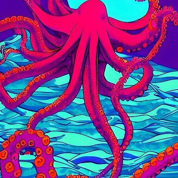 "Anime Tentacles Japanese octopus moonlit sea vaporwave aesthetic" Art ...