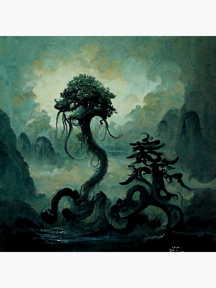 "Chinese landscape painting floating tree-rooted monster ai generated ...