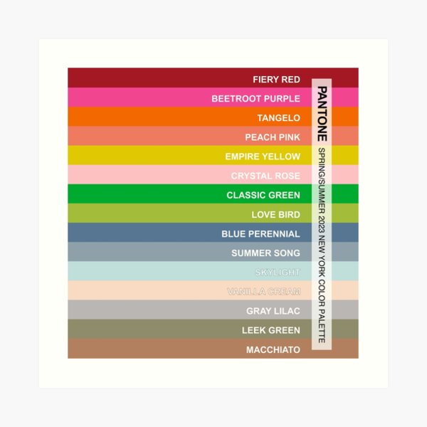 "New York Fashion Week Color Palette, Spring/Summer 2023 (all 15 colors ...