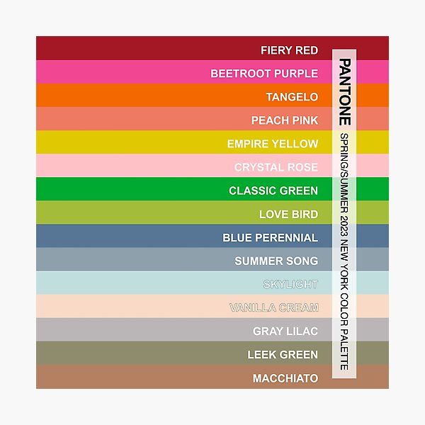 "New York Fashion Week Color Palette, Spring/Summer 2023 (all 15 colors ...