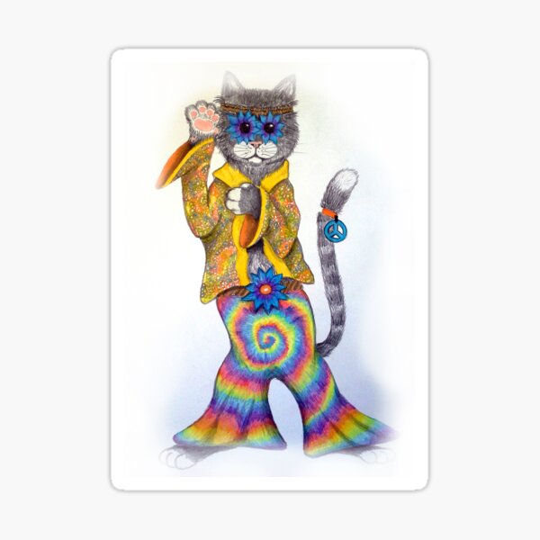 "'Hippy Cat'" Sticker for Sale by CiennaART | Redbubble