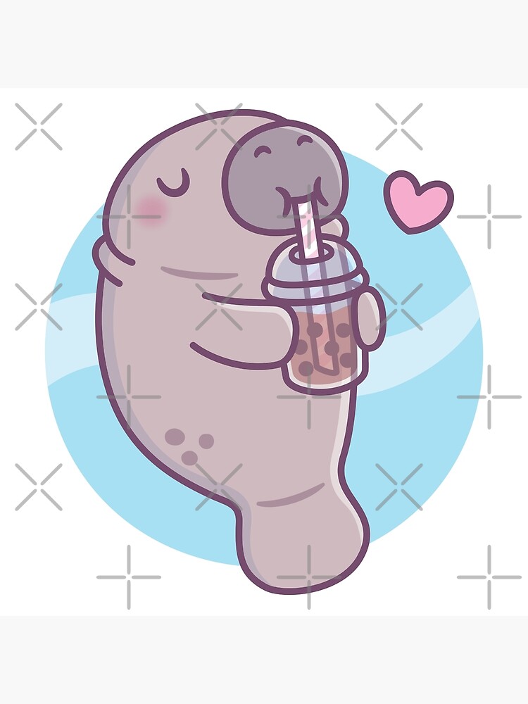 "Cute Manatee Loves Drinking Boba Tea" Art Print for Sale by ...