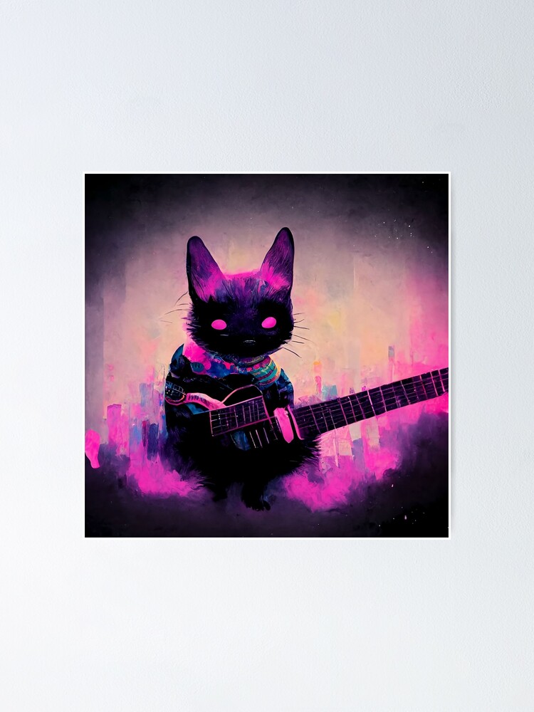 "Vaporwave Cat Playing a Guitar" Poster for Sale by AI-Hotline | Redbubble