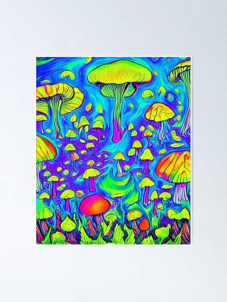 "Mushrooms shrooms psilocybin trippy acid black light poster vibrant ...