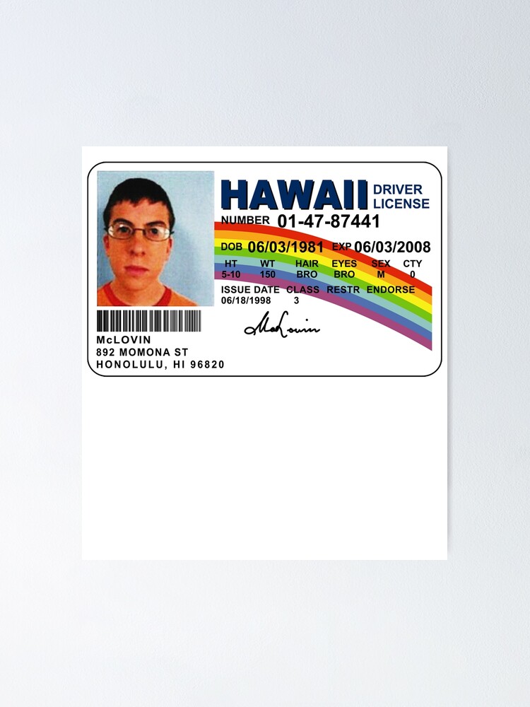 Póster «Licencia de conducir de McLovin Hawái» de jackellies | Redbubble