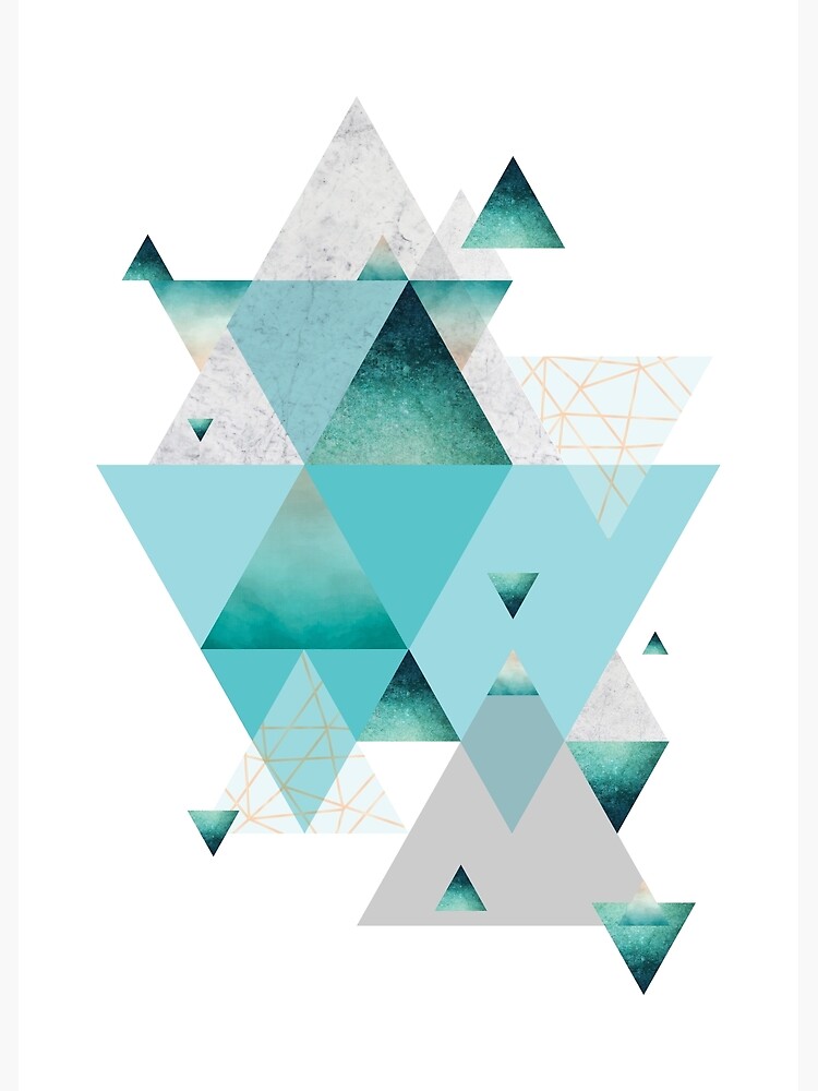 "Geometric Triangles in teal, aqua and rose gold" Poster for Sale by ...