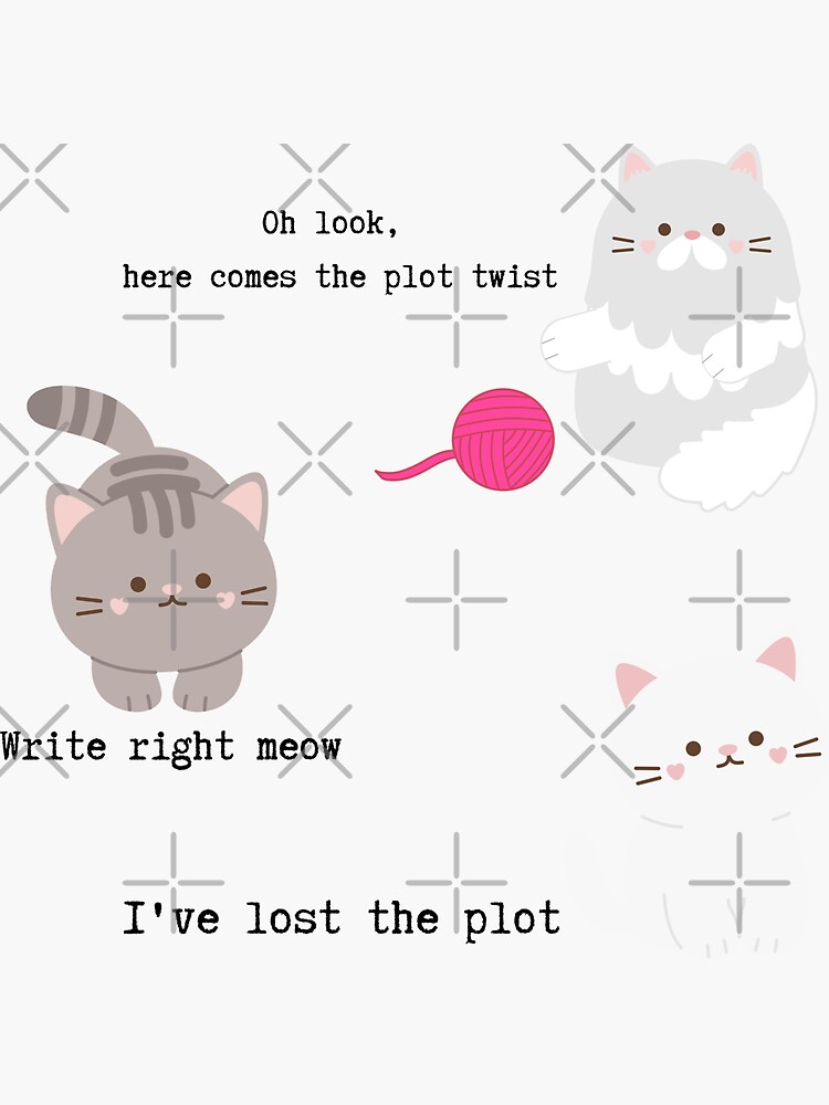 "Cute plot writing cat sticker pack." Sticker for Sale by ...