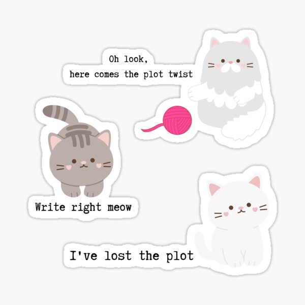 "Cute plot writing cat sticker pack." Sticker for Sale by ...