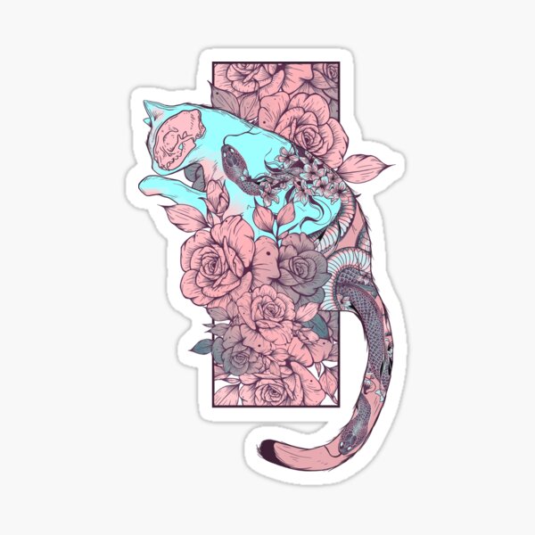 "Kitty roses and tattoo" Sticker for Sale by jess1586 | Redbubble