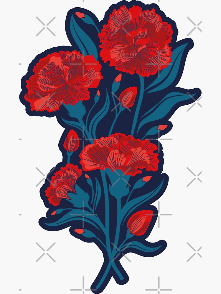 "Red carnation flowers // oxford navy blue background vivid red coral ...