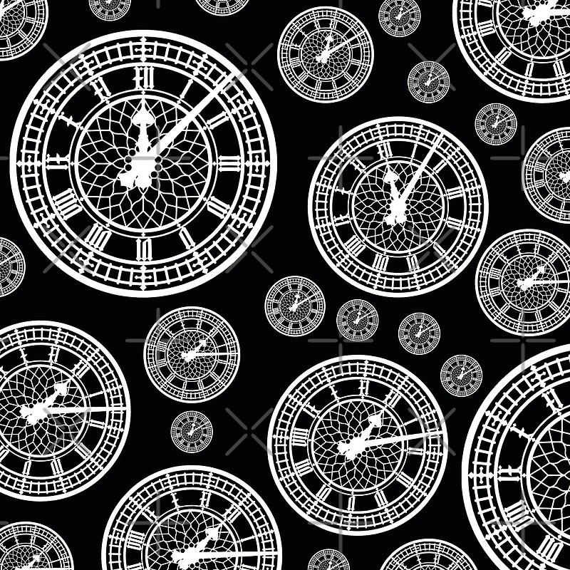"Black and White Vintage Clock Pattern" by MyArt23 | Redbubble