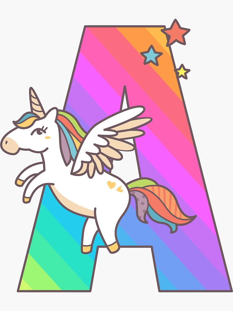 "Unicorn Monogram Letter A Initial Cute Birthday Gift" Sticker for Sale ...