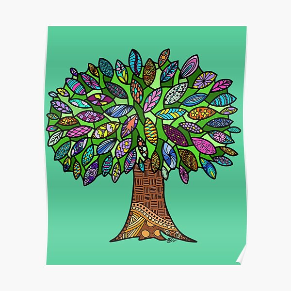 "Tree Drawing Color Illustration Art" Poster for Sale by ErikThomasx ...