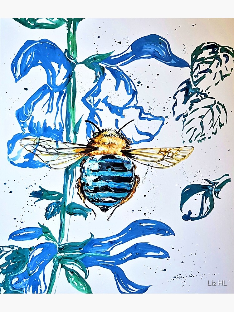 "Blue Banded Bee in Blue Salvia ink art " Poster for Sale by LizLovell ...