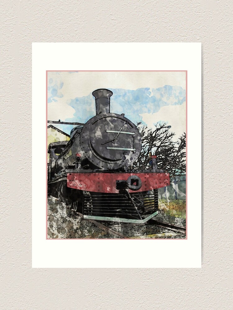 "Watercolor Art Train Locomotive Steam Engine" Art Print for Sale by ...