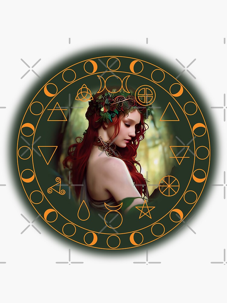 "Celtic wicca goddess surrounded by wicca symbols." Sticker for Sale by ...