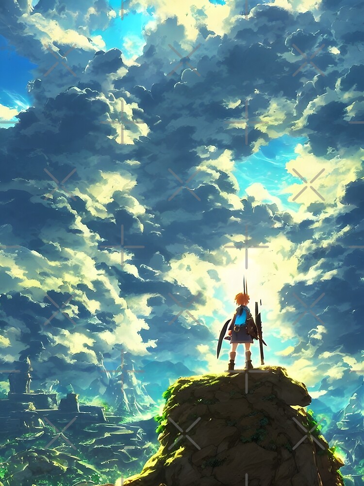"Cliff and Sky Anime Fantasy Landscape" Poster for Sale by Art-of-AI ...