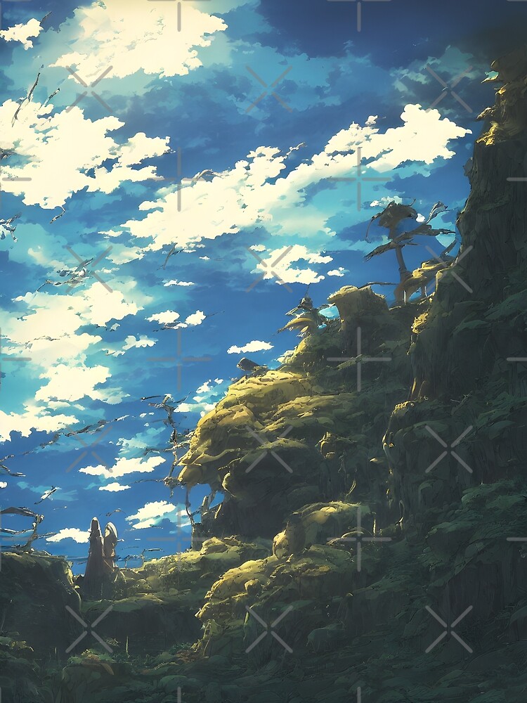 "Anime Cliff Landscape with a stunning sky and clouds" Art Print for ...