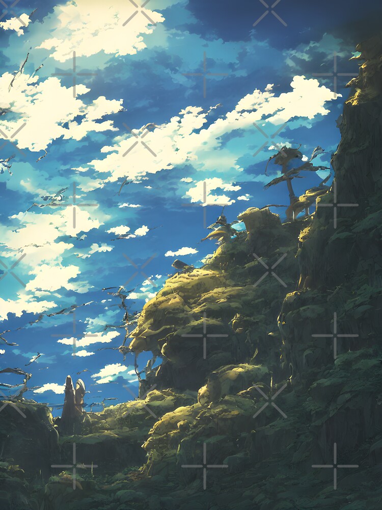 "Anime Cliff Landscape with a stunning sky and clouds" Sticker for Sale ...