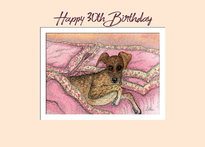 "Happy 30th Birthday card, greyhound dog on the bed" by SusanAlisonArt ...